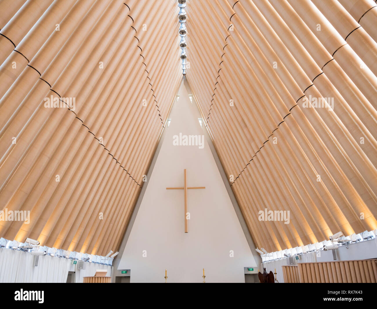 The insode of the roof of the Transitional Cathedral, Christchurch, New ...