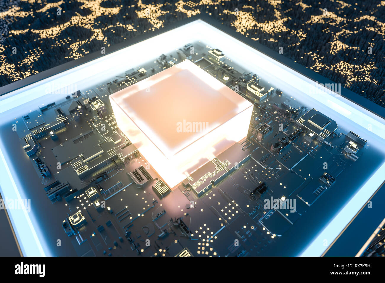 golden glowing circuit components, 3d rendering Stock Photo - Alamy