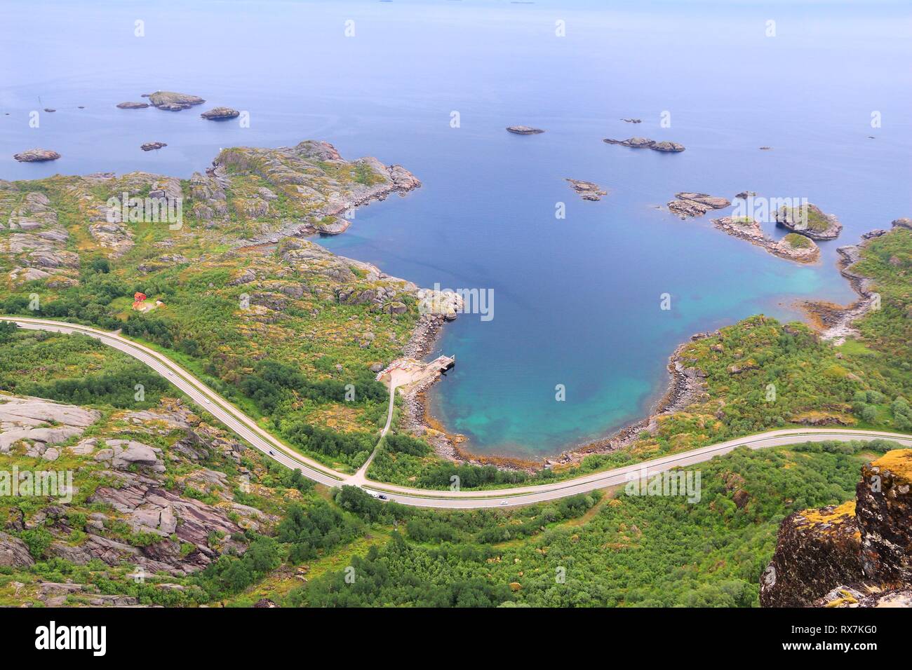 Norway landscape - aerial view of Lofoten coast and National Tourist ...