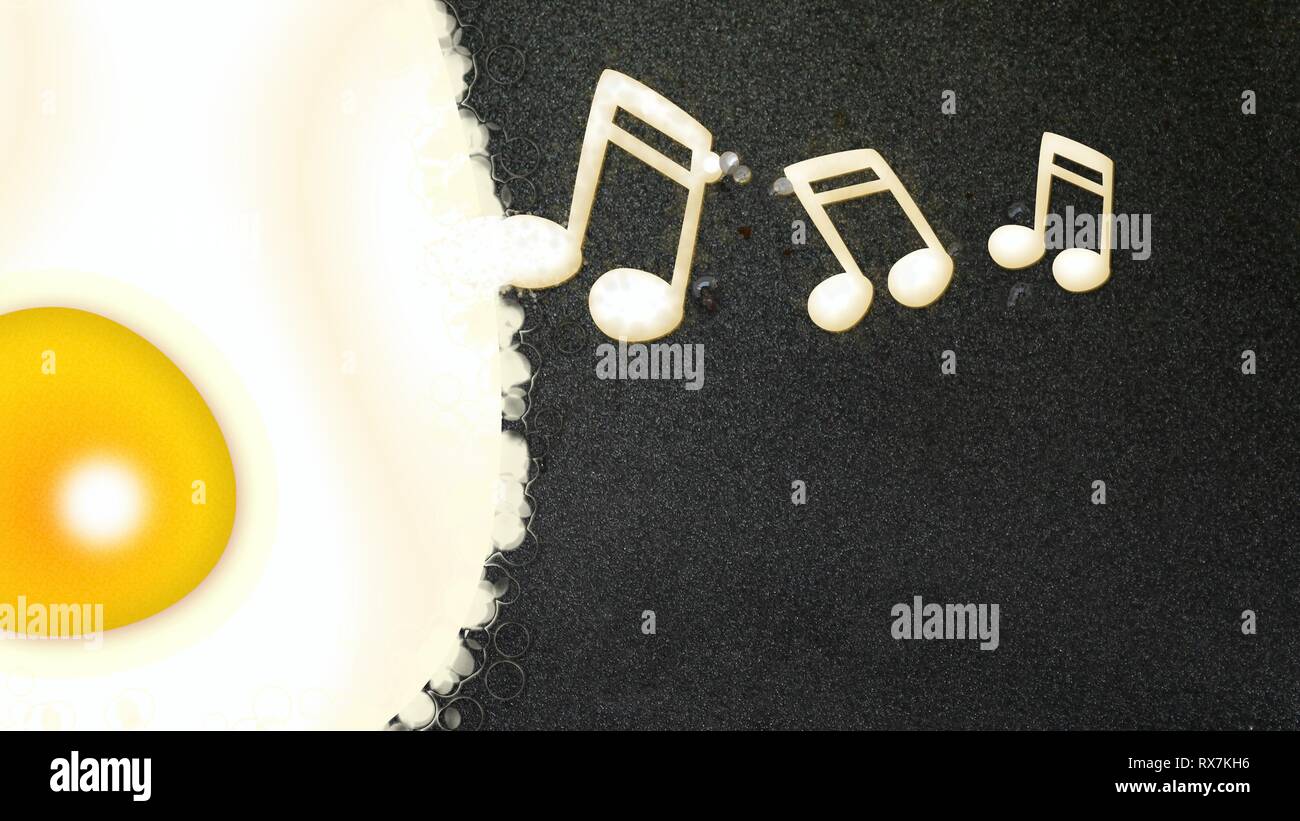 Musical notes forming from a fried egg on a frying pan Stock Photo - Alamy