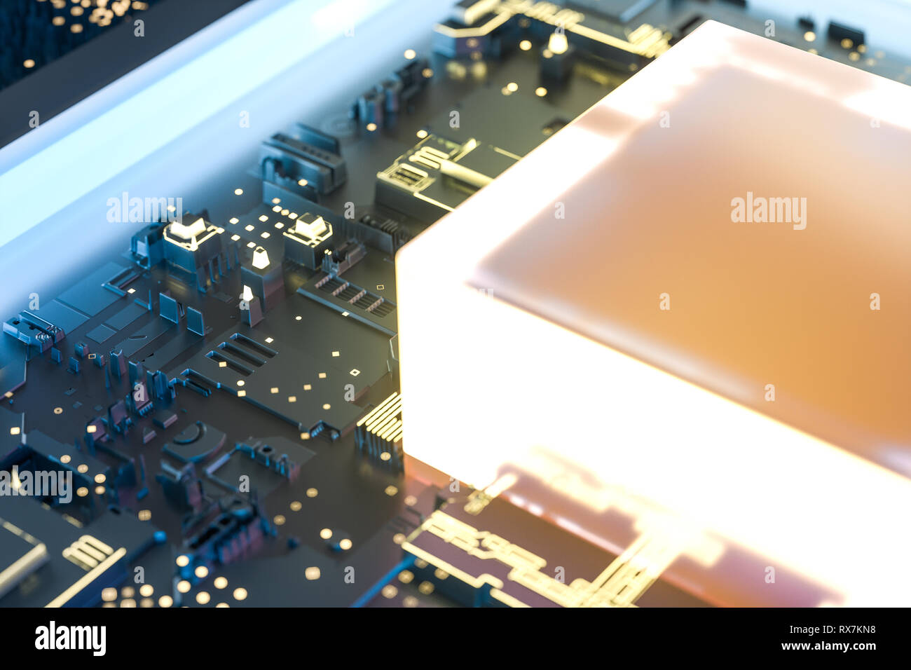 golden glowing circuit components, 3d rendering Stock Photo - Alamy