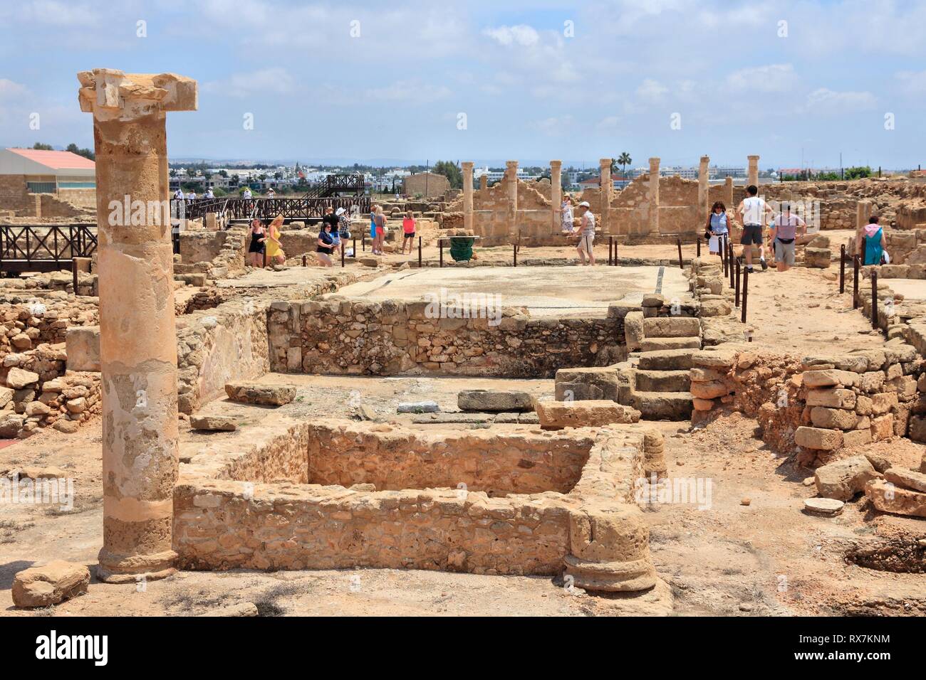 PAPHOS, CYPRUS - MAY 13, 2014: People visit Kato Paphos archeological ...