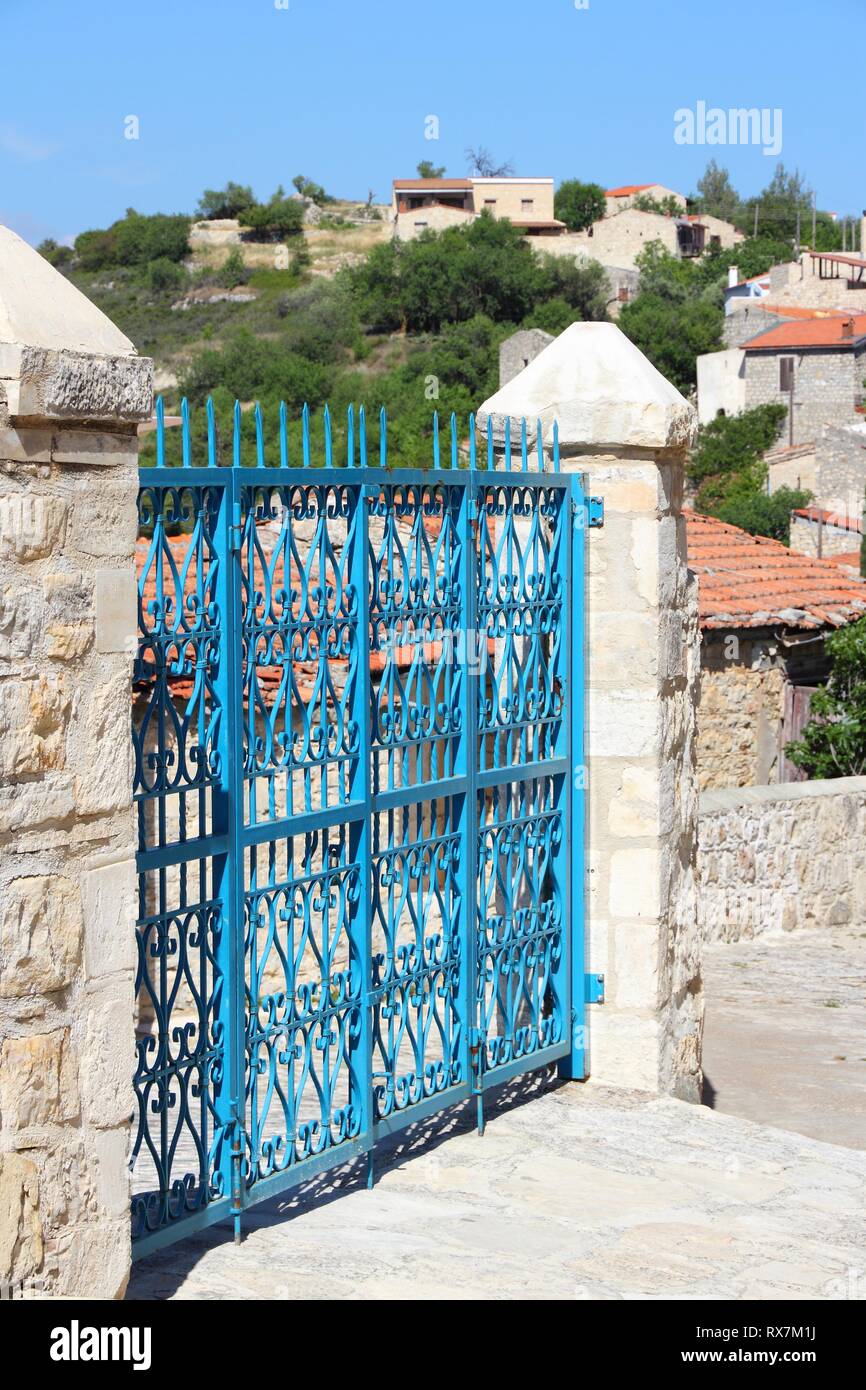 Blue cast iron gate in Lofou village, Cyprus Stock Photo - Alamy
