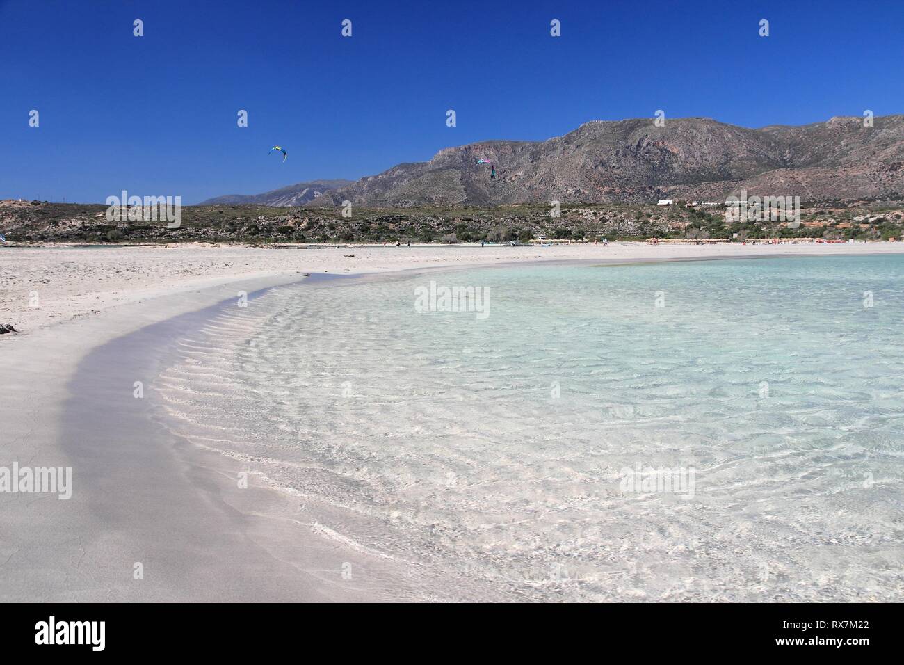 Crete island beach in Greece. White sand bay of Elafonisi Stock Photo ...