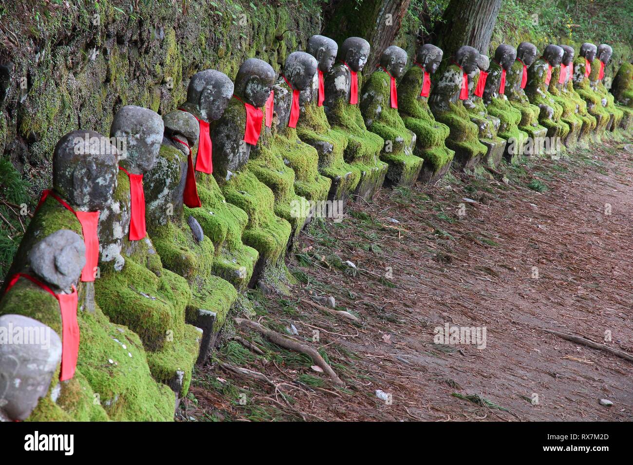 Nikko, Japan - jizo statues at famous Kanmangafuchi. Jizo, also known ...