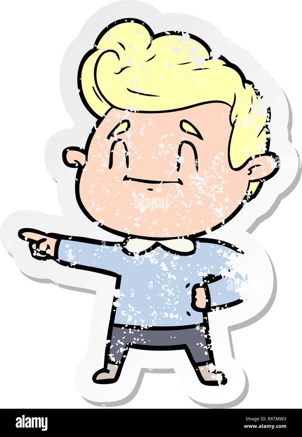 distressed sticker of a happy cartoon man pointing Stock Vector Image ...