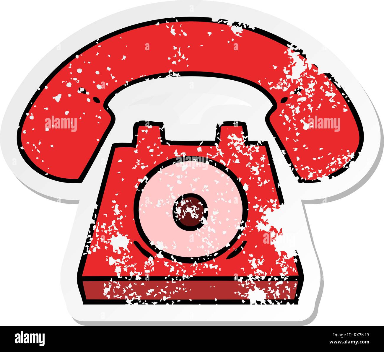 distressed sticker of a cute cartoon red telephone Stock Vector Image ...