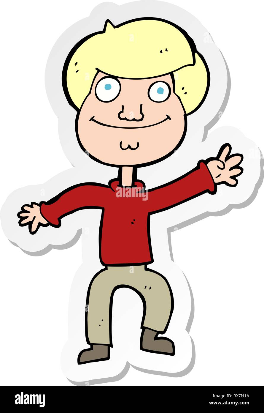 sticker of a cartoon happy man waving Stock Vector Image & Art - Alamy