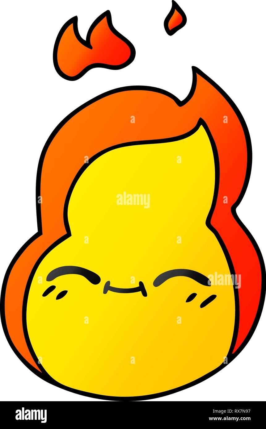 freehand drawn gradient cartoon of cute kawaii fire flame Stock Vector ...