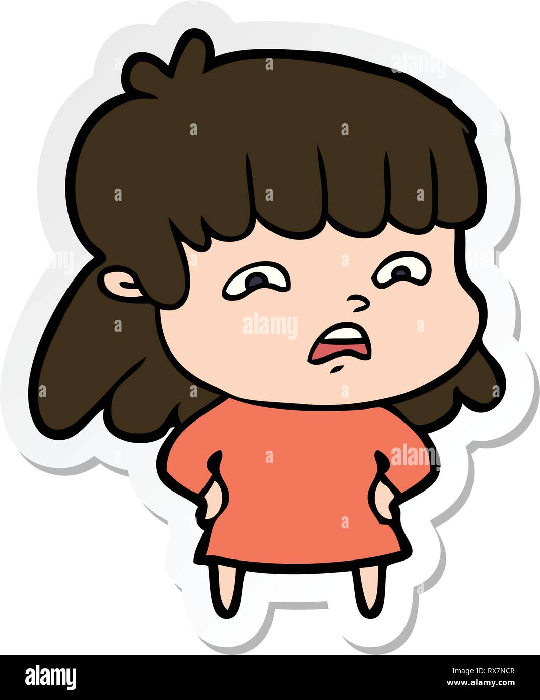 sticker of a cartoon worried woman Stock Vector Image & Art - Alamy
