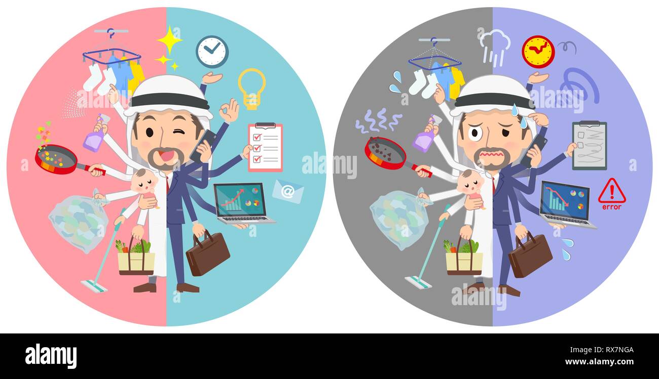 A set of Arabian men who perform multitasking in offices and private ...