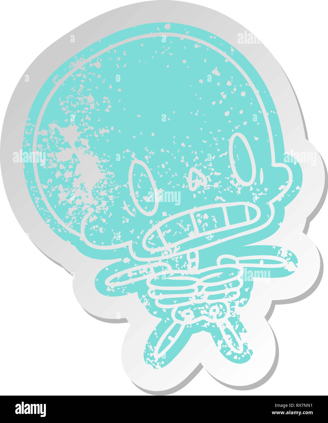 distressed old cartoon sticker kawaii cute dead skeleton Stock Vector ...