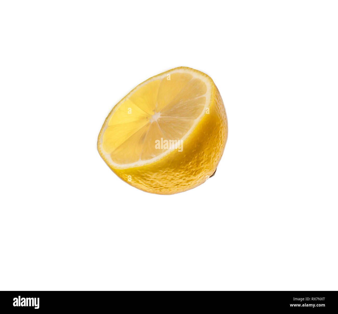 Sliced in half fresh lemon, with background removed, isolated on white ...