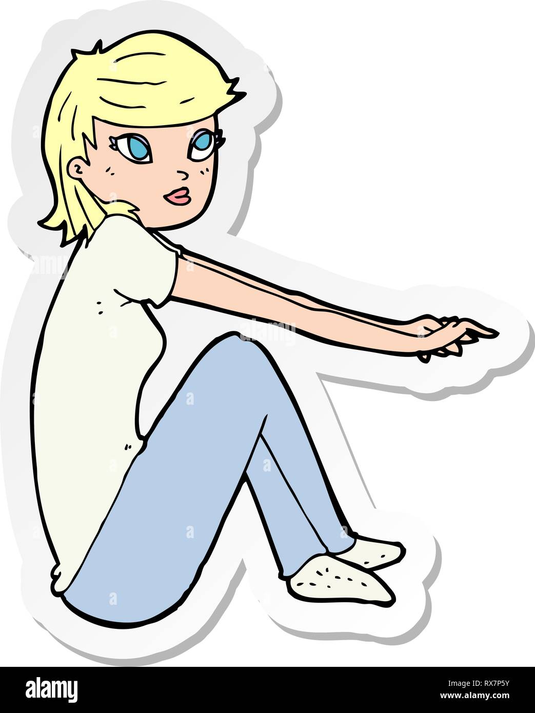 sticker of a cartoon pretty girl sitting Stock Vector Image & Art - Alamy