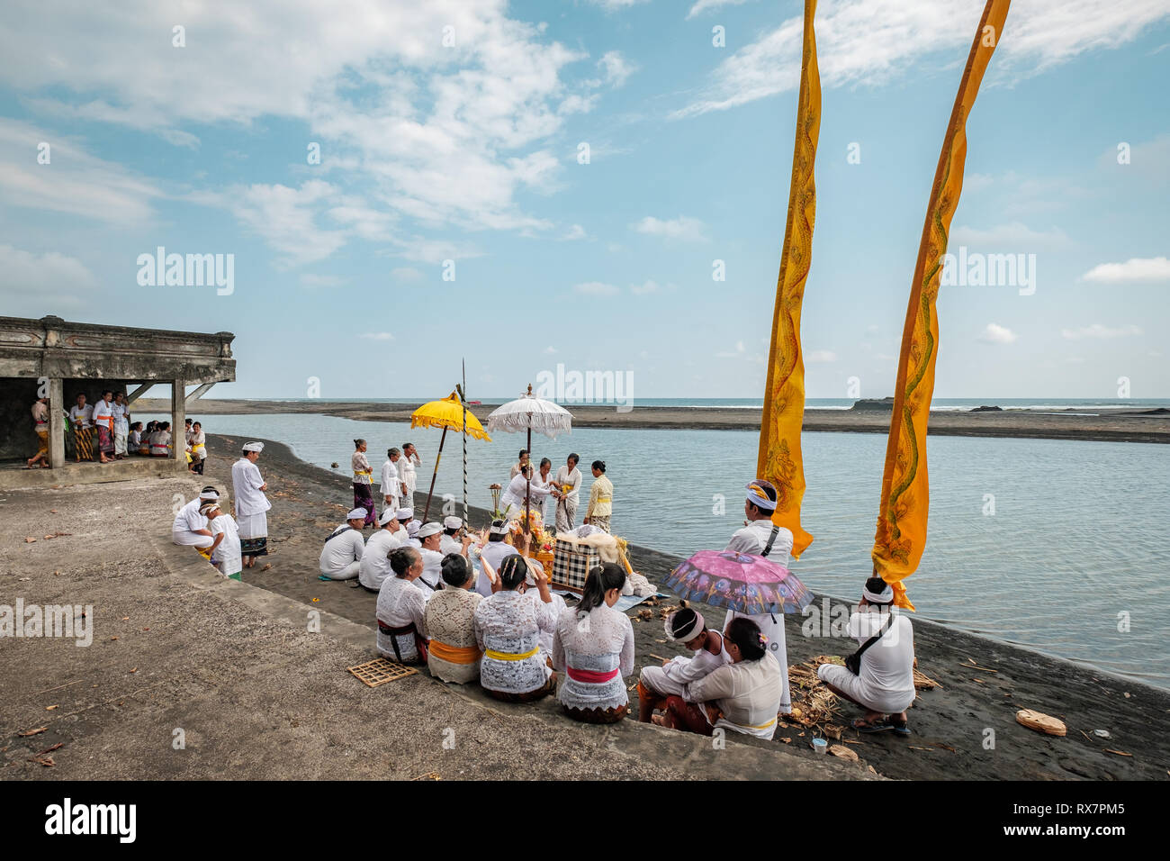 Balinese religious beach ceremony, Tabanan, Bail, Indonesia Stock Photo ...
