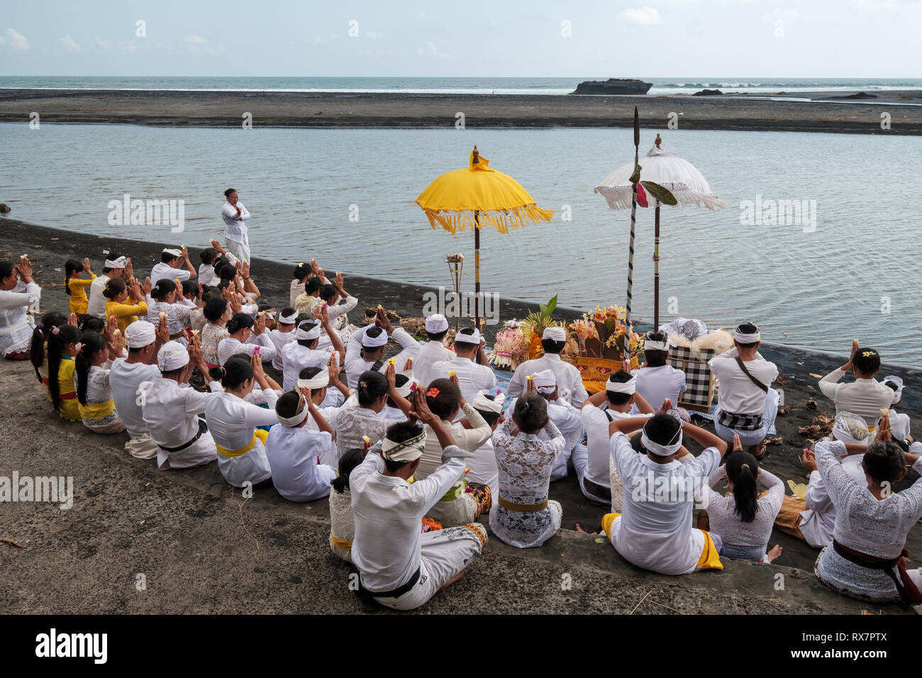 Balinese religious beach ceremony, Tabanan, Bail, Indonesia Stock Photo ...