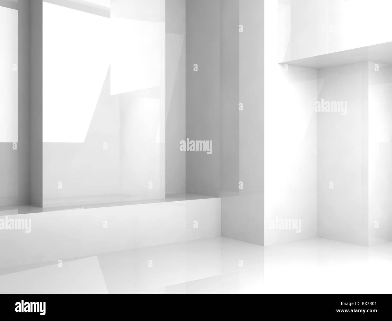 Empty abstract white interior background, room with glossy walls, 3d ...