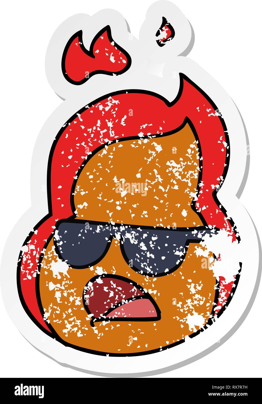 Hand drawn distressed sticker cartoon kawaii flames in shades Stock ...
