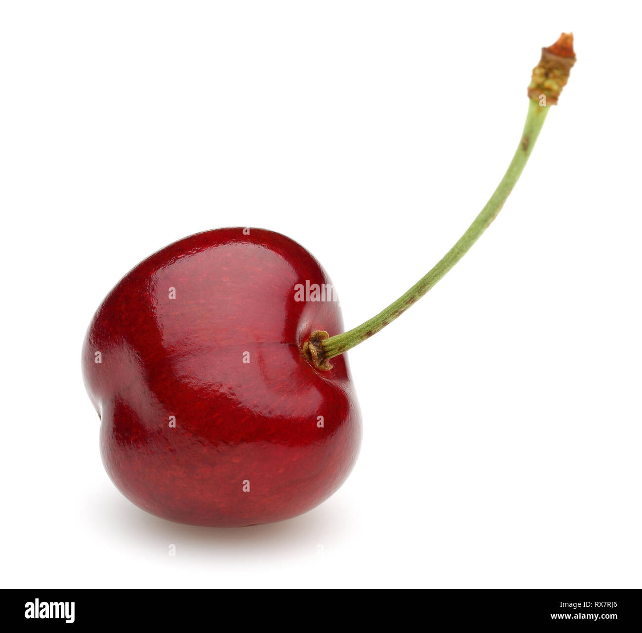 Ripe red cherry with stalk isolated on white background Stock Photo - Alamy