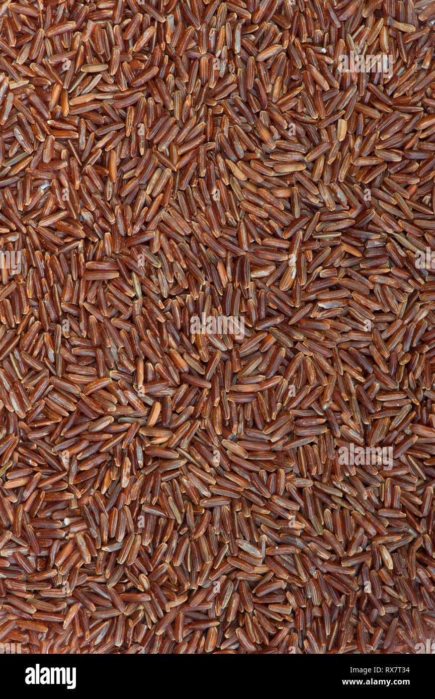 Surface covered with the red rice as a backdrop food texture ...