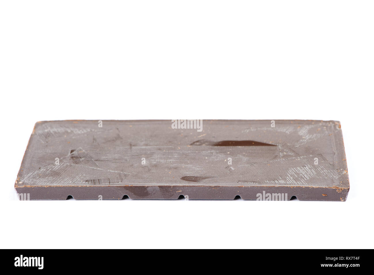 Back side of the old chocolate bar isolated on white background Stock ...