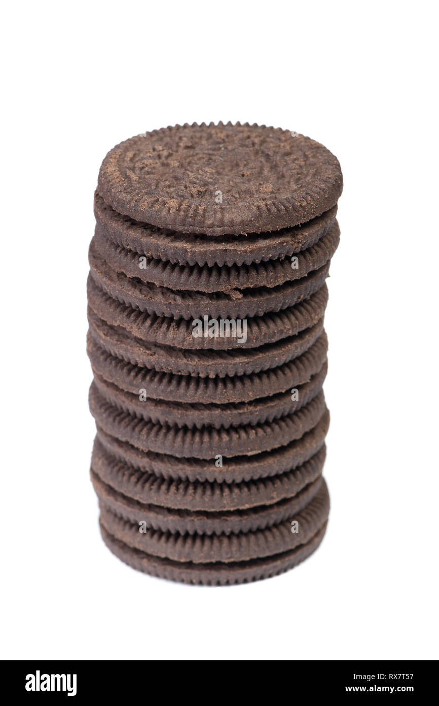 Stack of round chocolate cookies isolated on white background Stock ...