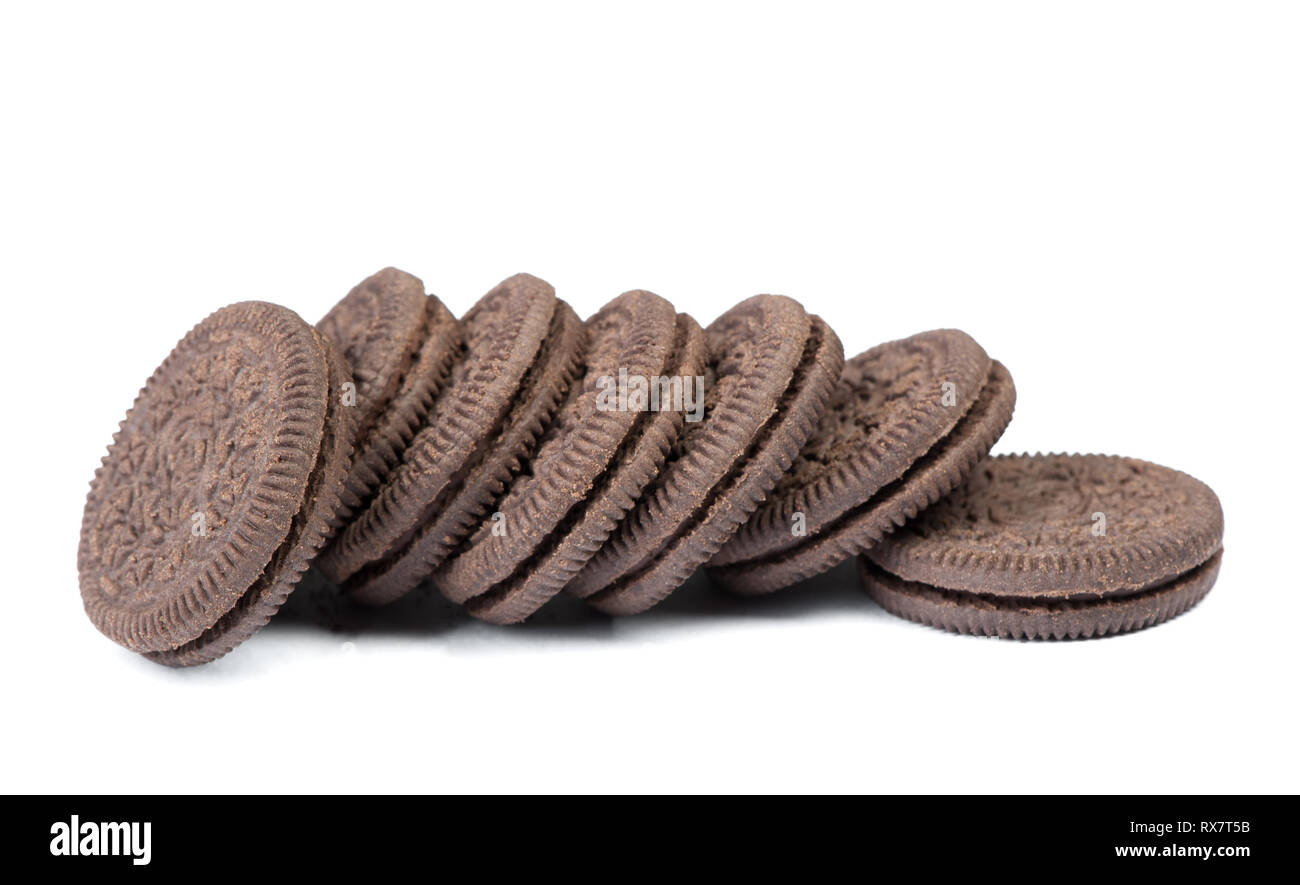 Stack of round chocolate cookies isolated on white background Stock ...