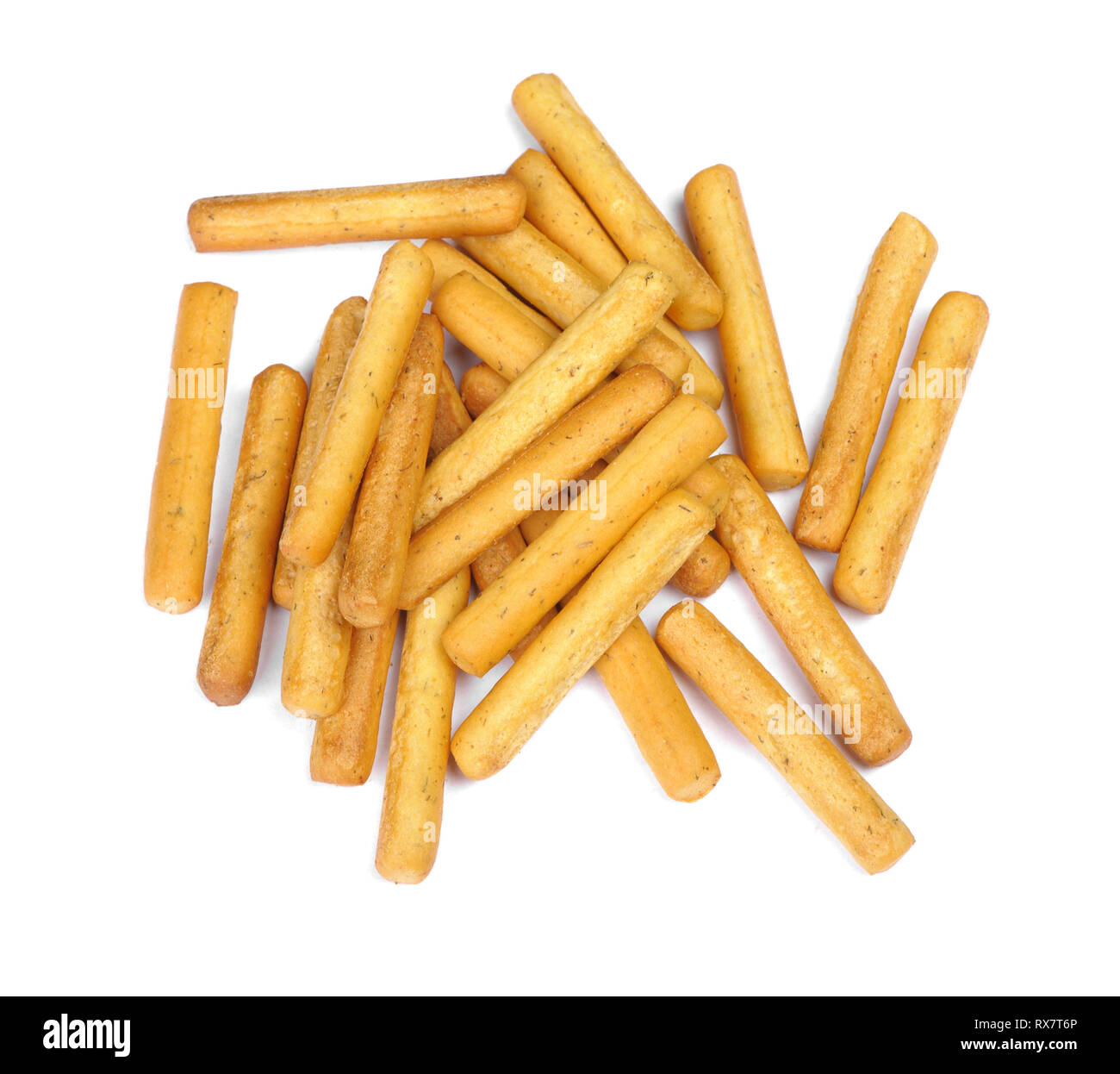 Heap of wheat bread sticks with spices isolated on a white background ...