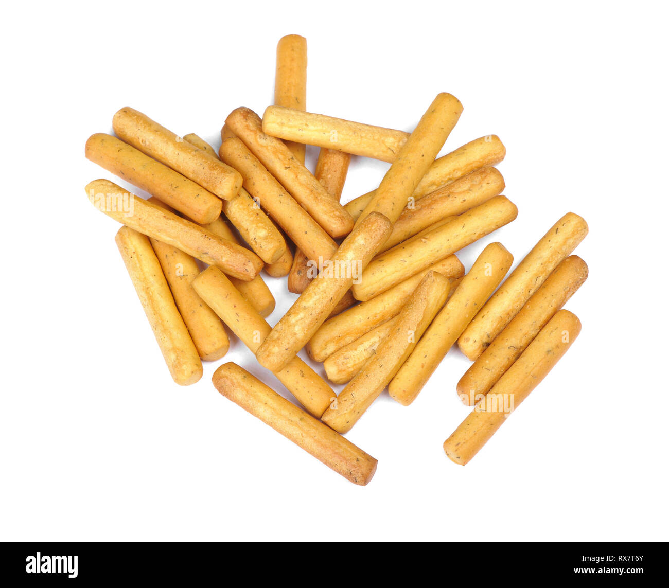 Heap of wheat bread sticks with spices isolated on a white background ...