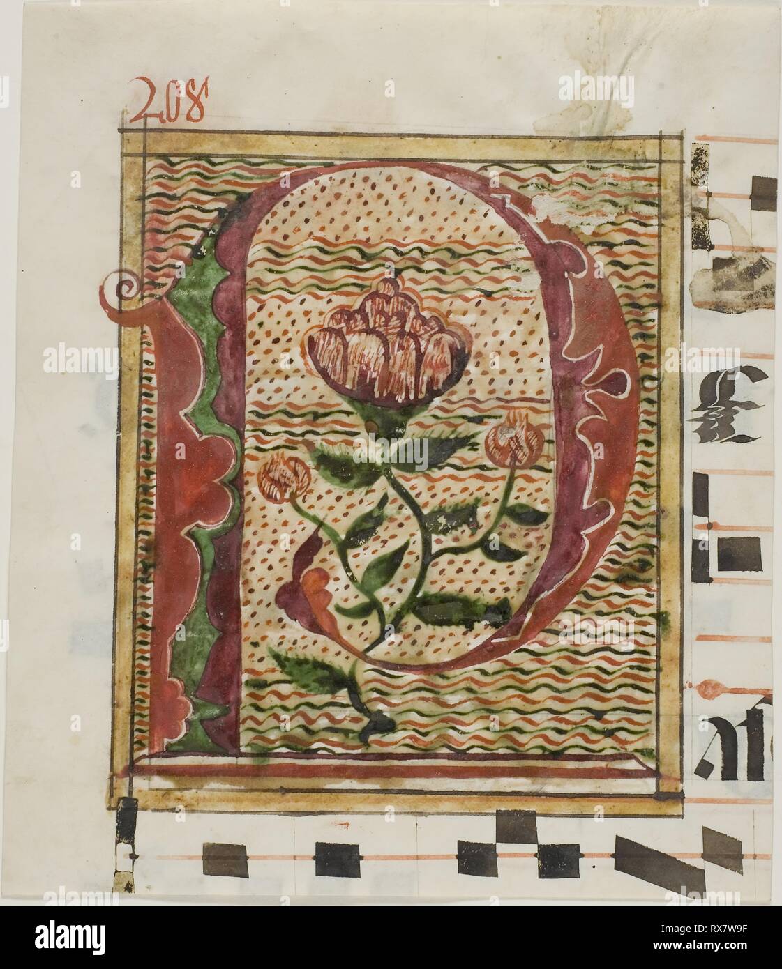 Decorated Initial "P" with Flowers from a Manuscript. European. Date ...