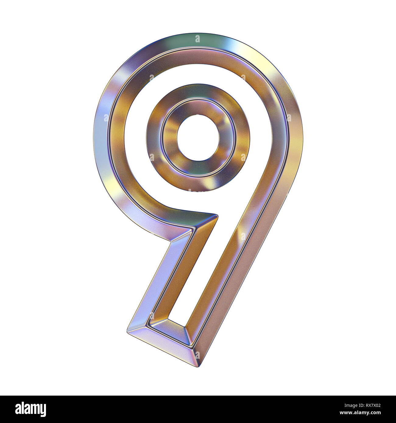Chrome font with colorful reflections Number 9 NINE 3D render ...
