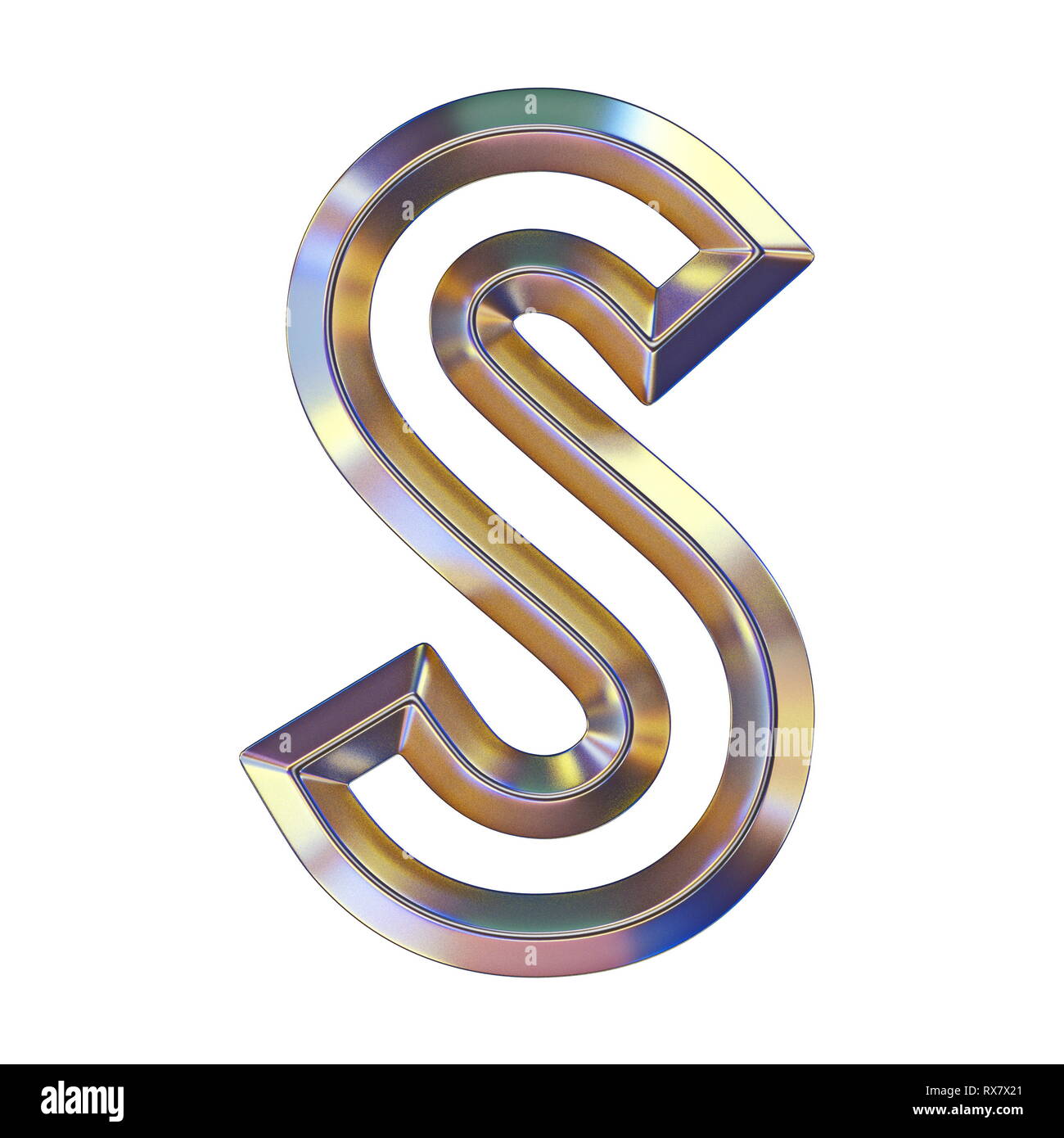 Chrome font with colorful reflections Letter S 3D render illustration ...
