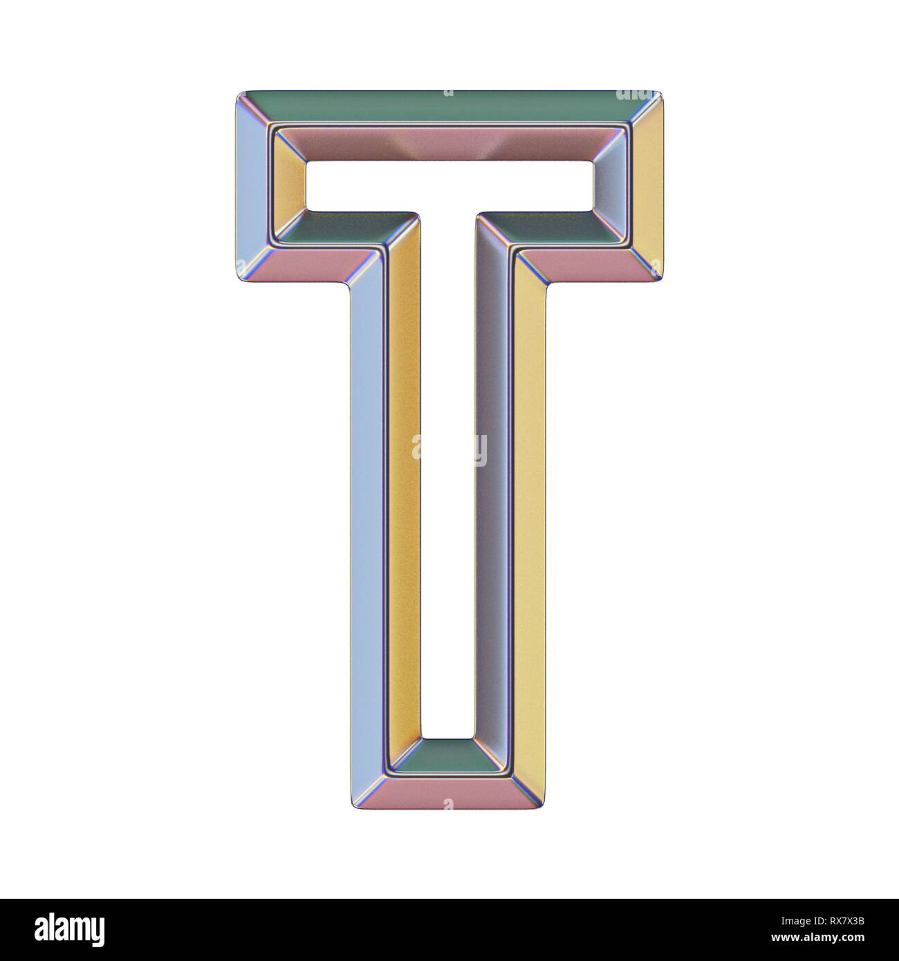 Chrome font with colorful reflections Letter T 3D render illustration ...