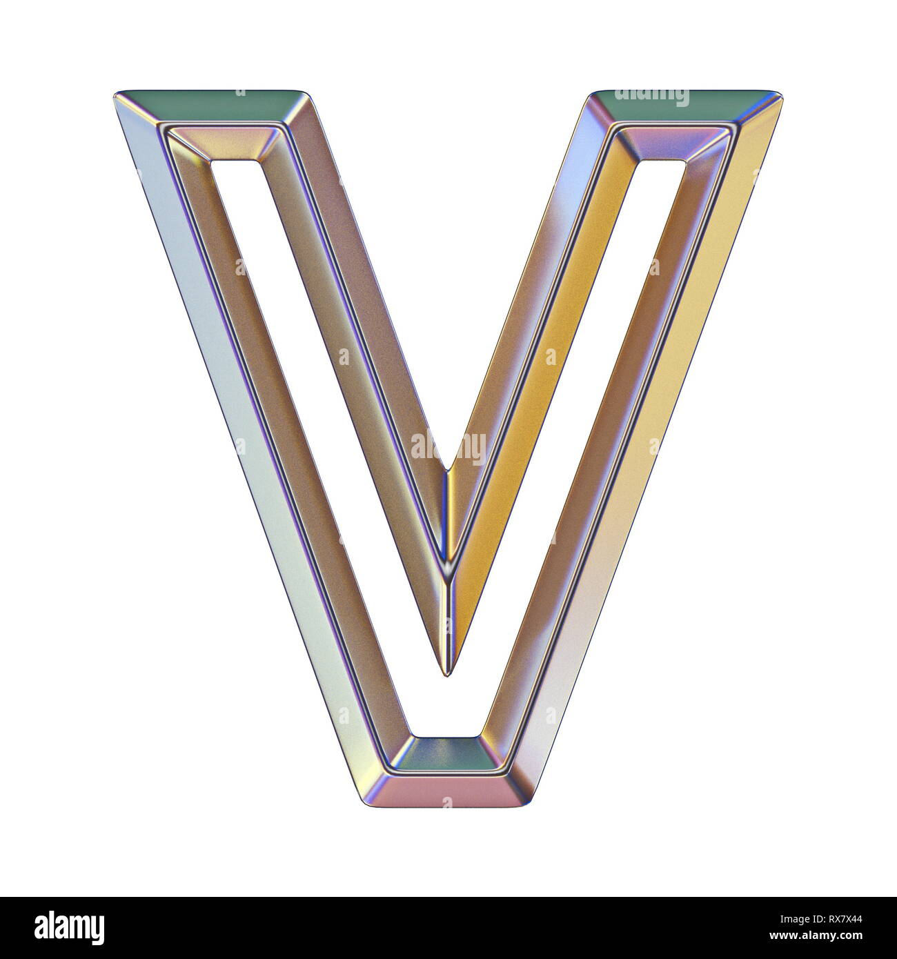 Chrome font with colorful reflections Letter V 3D render illustration ...