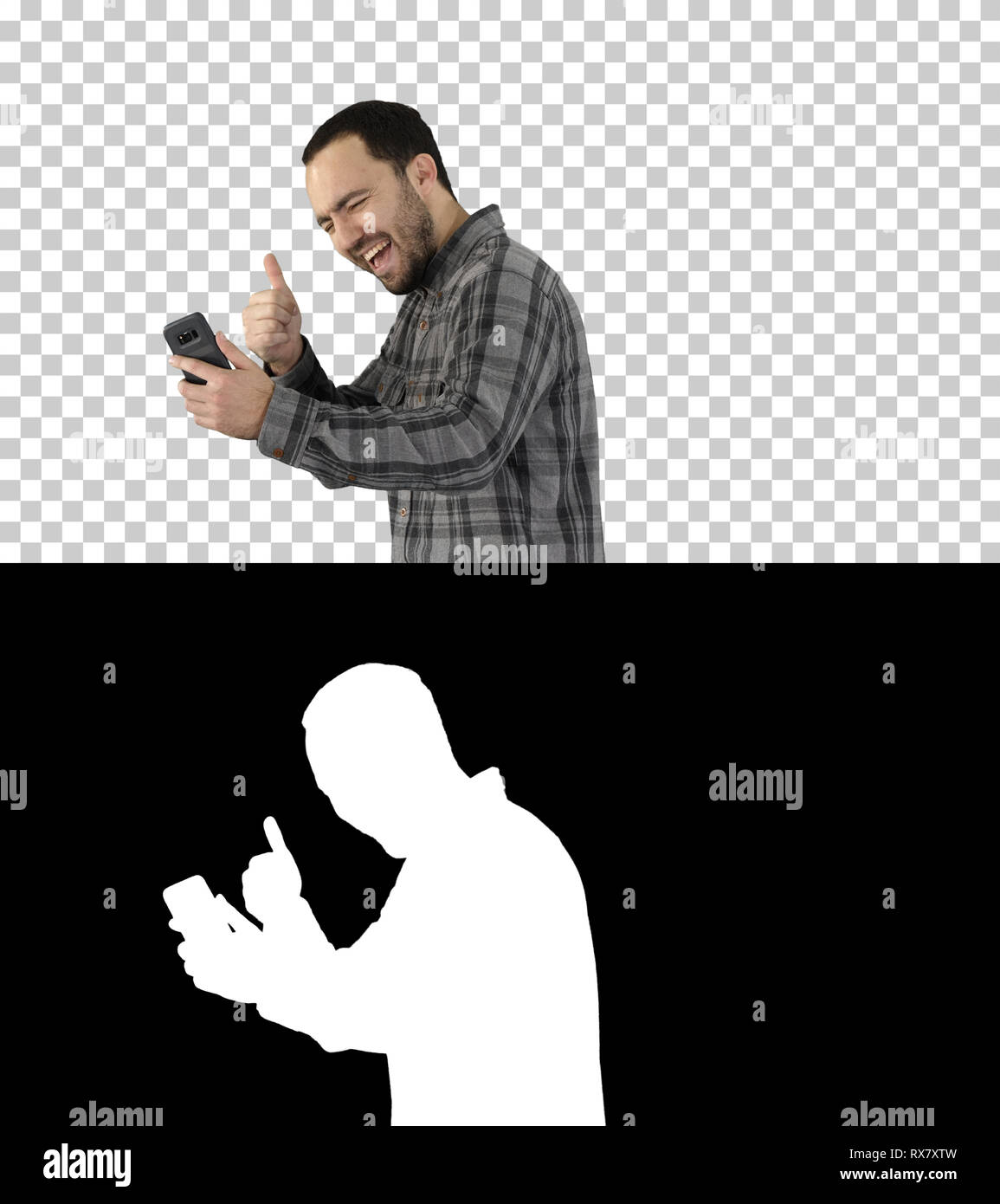 On Alpha Matte. Medium shot side view. Portrait of successful handsome ...