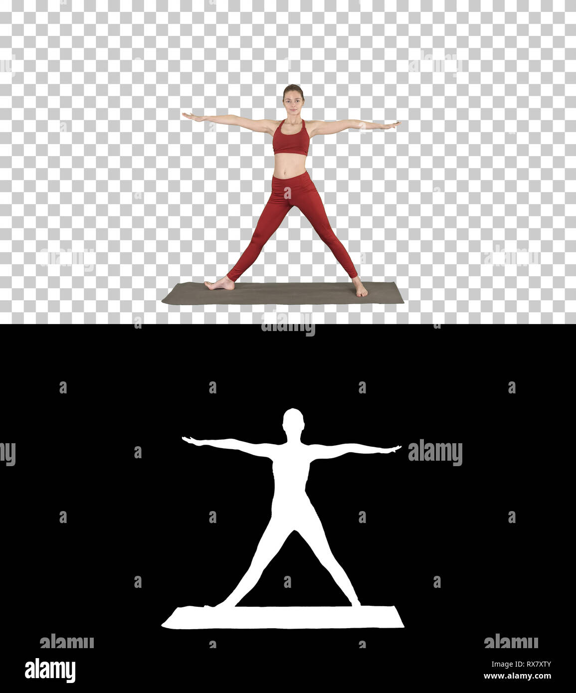 On Alpha Matte. Full length shot. Woman practicing yoga, standing in ...