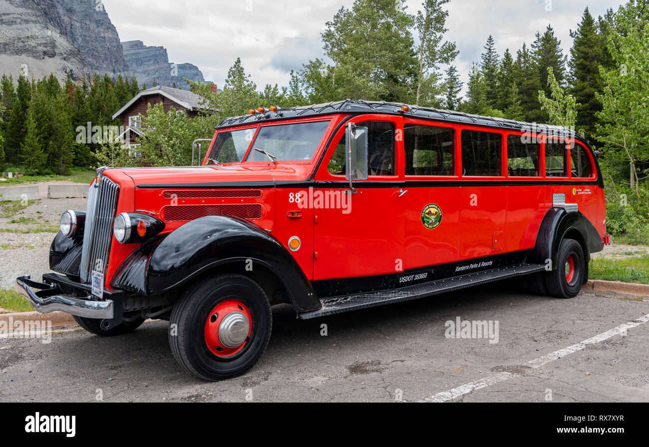 Glacier national park montana red jammer hi-res stock photography and ...