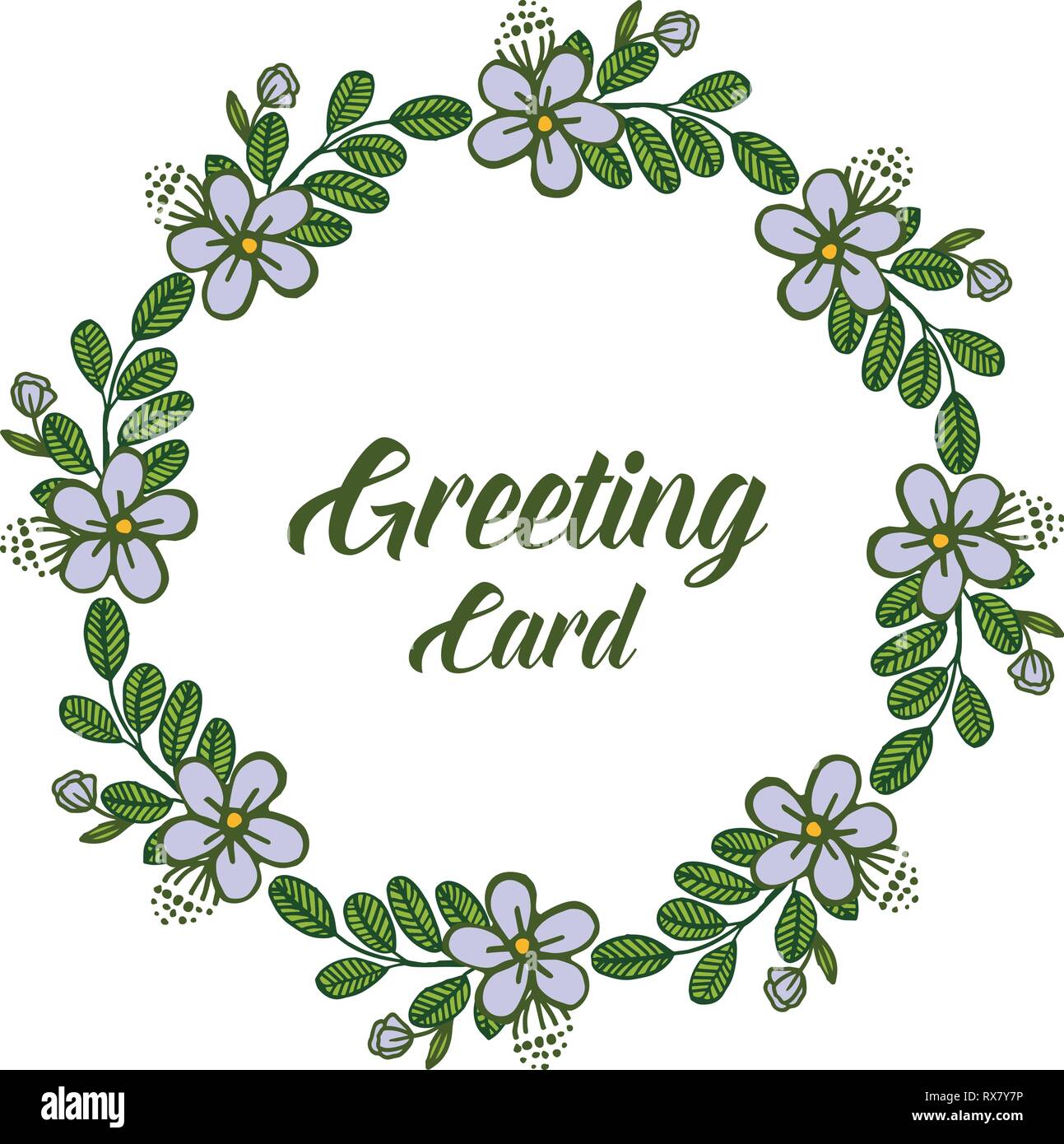 Vector illustration greeting card writing with purple flower frame hand ...