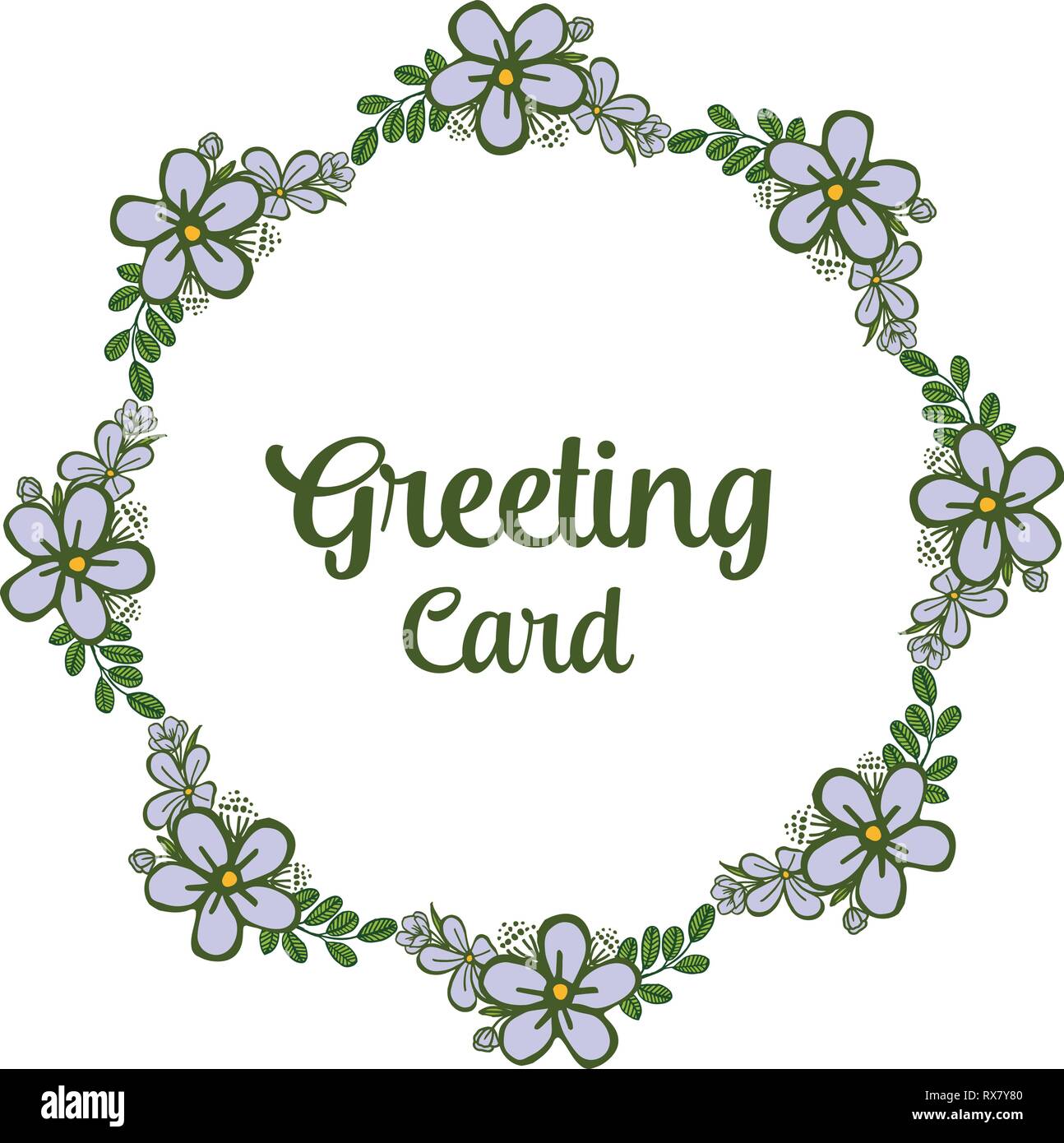 Vector illustration greeting card writing with purple flower frame hand ...