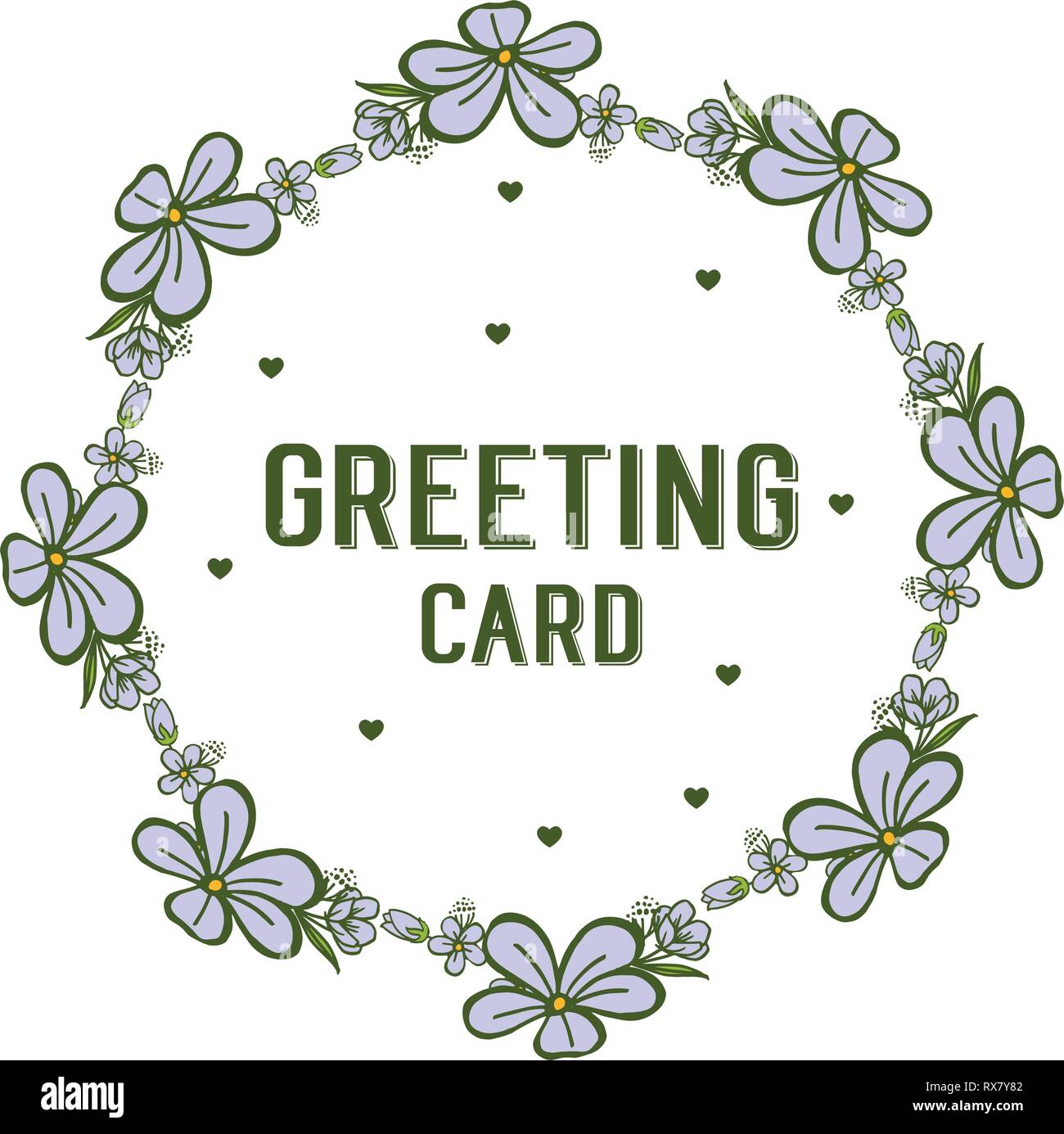 Vector illustration greeting card writing with purple flower frame hand ...