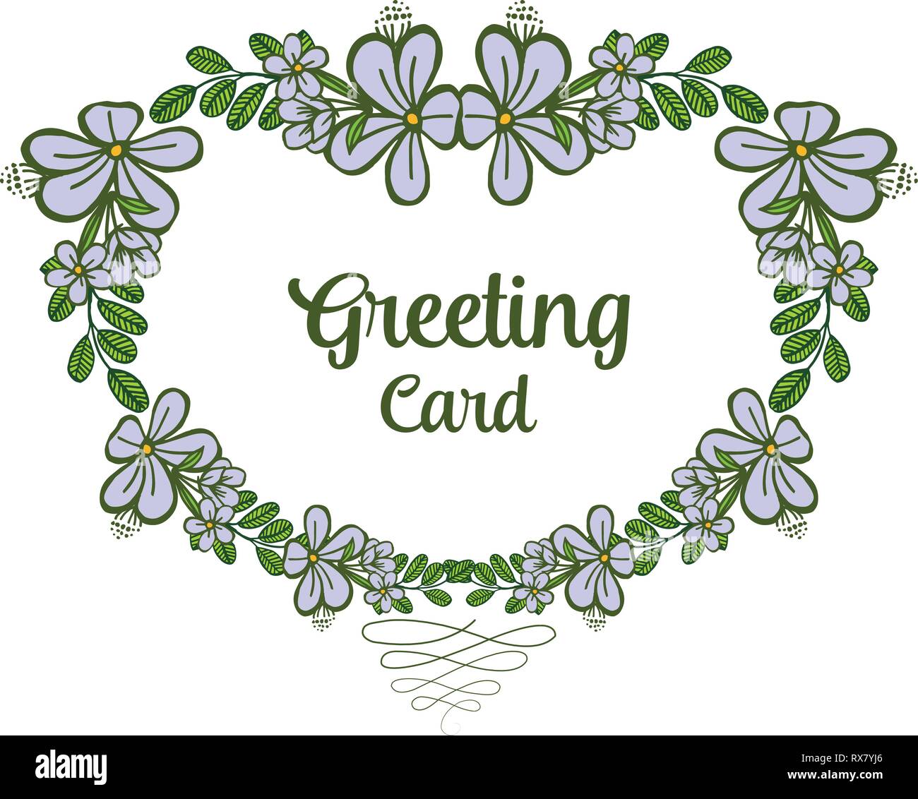 Vector illustration greeting card design with bright purple flower ...