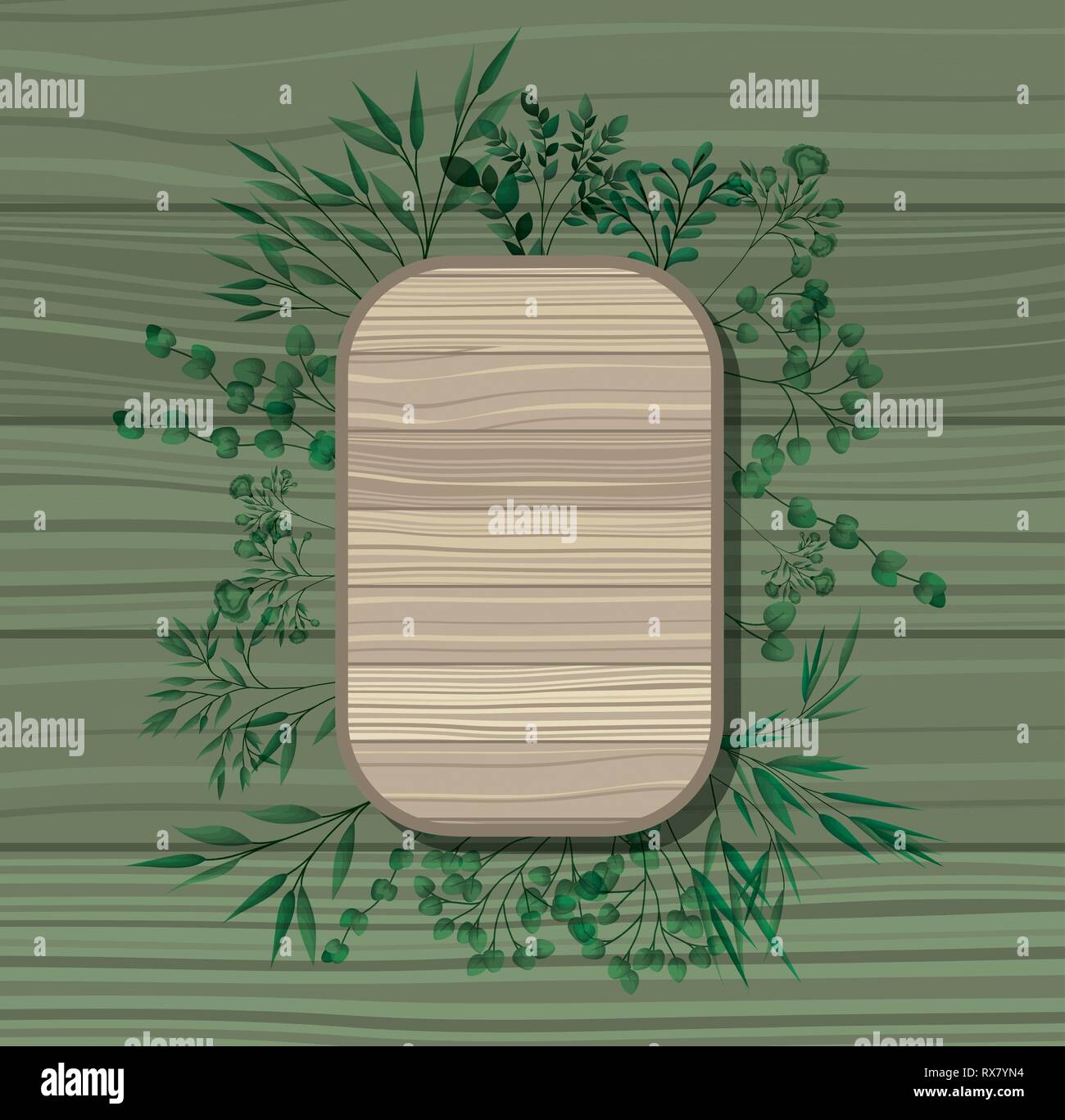 square frame with laurel leafs wooden background Stock Vector Image ...