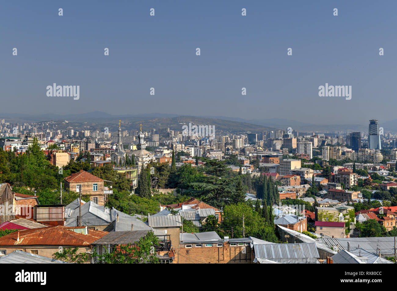 Panoramic city view of the Tbilisi city skyline in Georgia Stock Photo ...