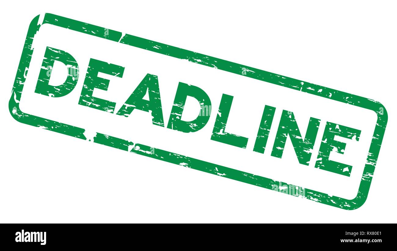 Grunge green deadline square rubber seal stamp on white background ...