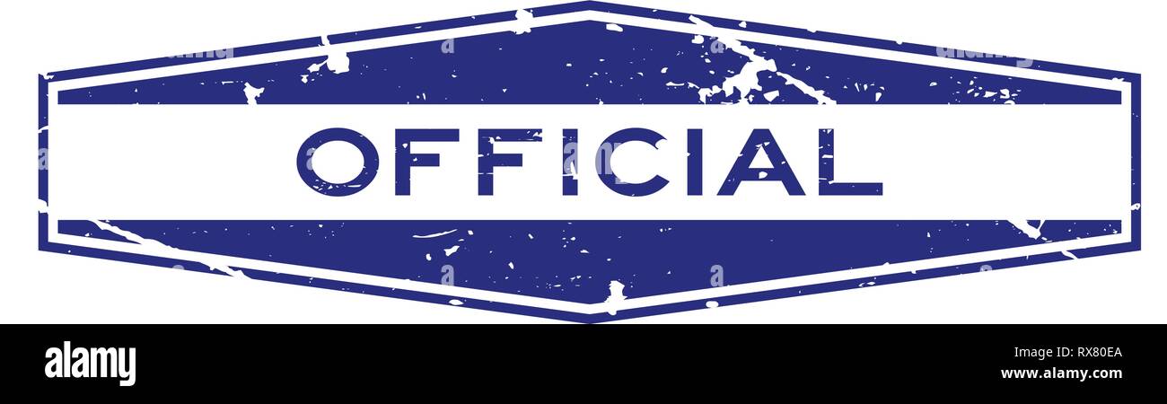 Grunge blue official wording hexagon rubber seal stamp on white ...