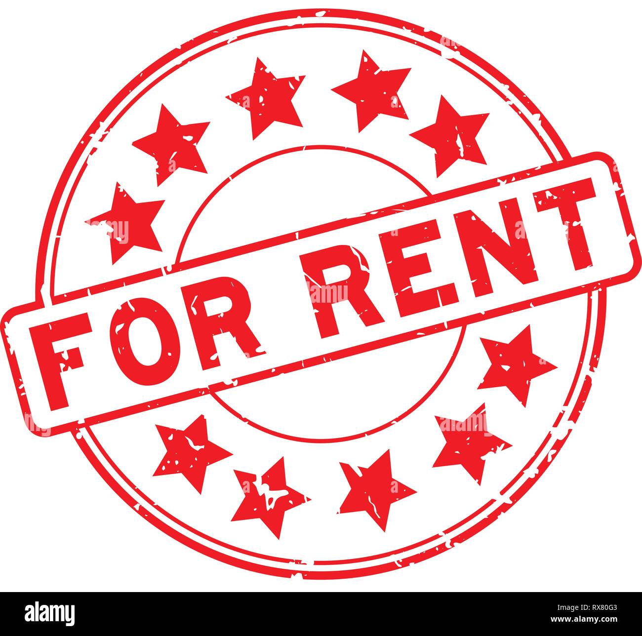 Grunge red for rent word with star icon round rubber seal stamp on ...