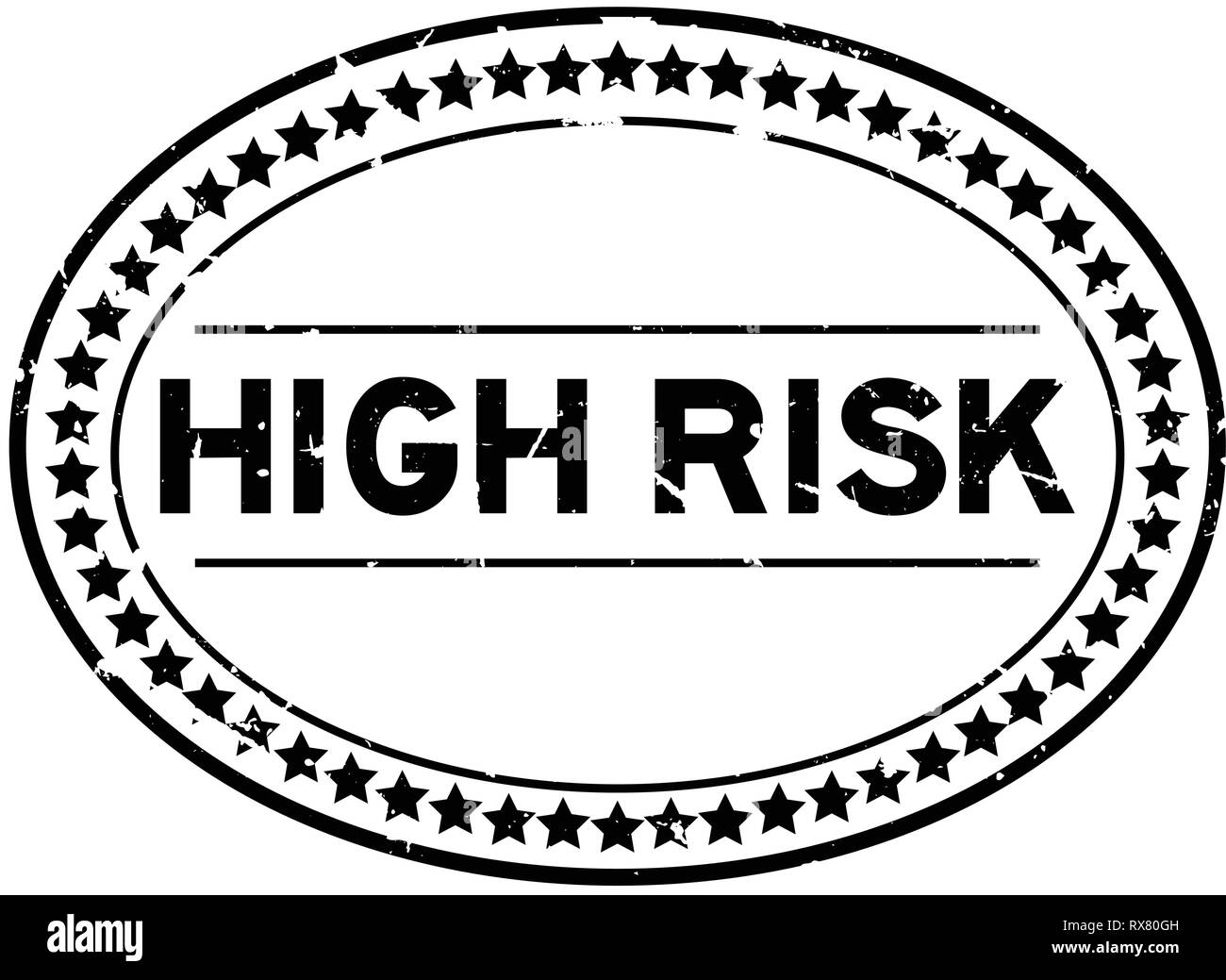 Grunge black high risk word oval rubber seal stamp on white background ...