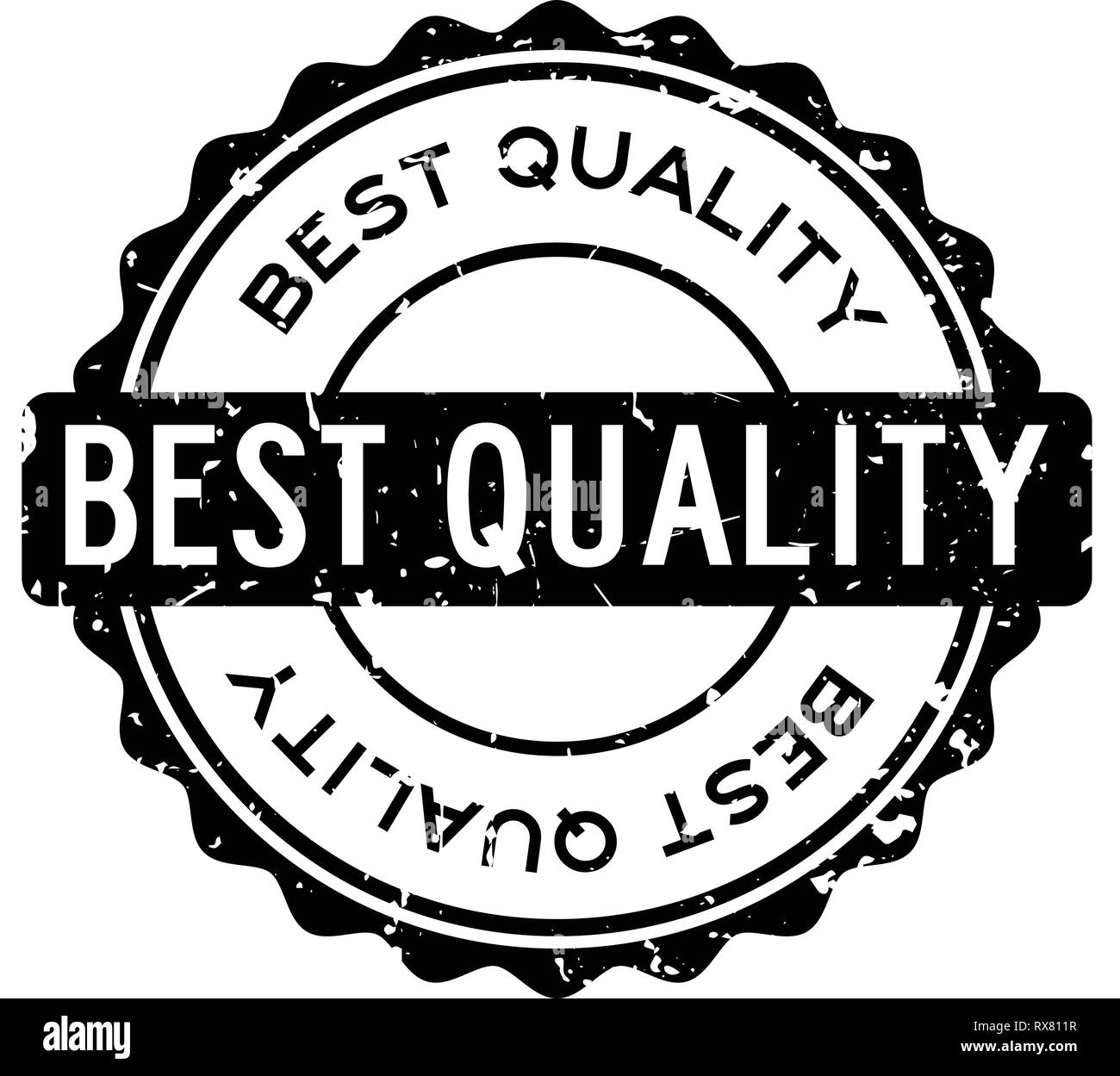 Grunge black best quality word round rubber seal stamp on white ...