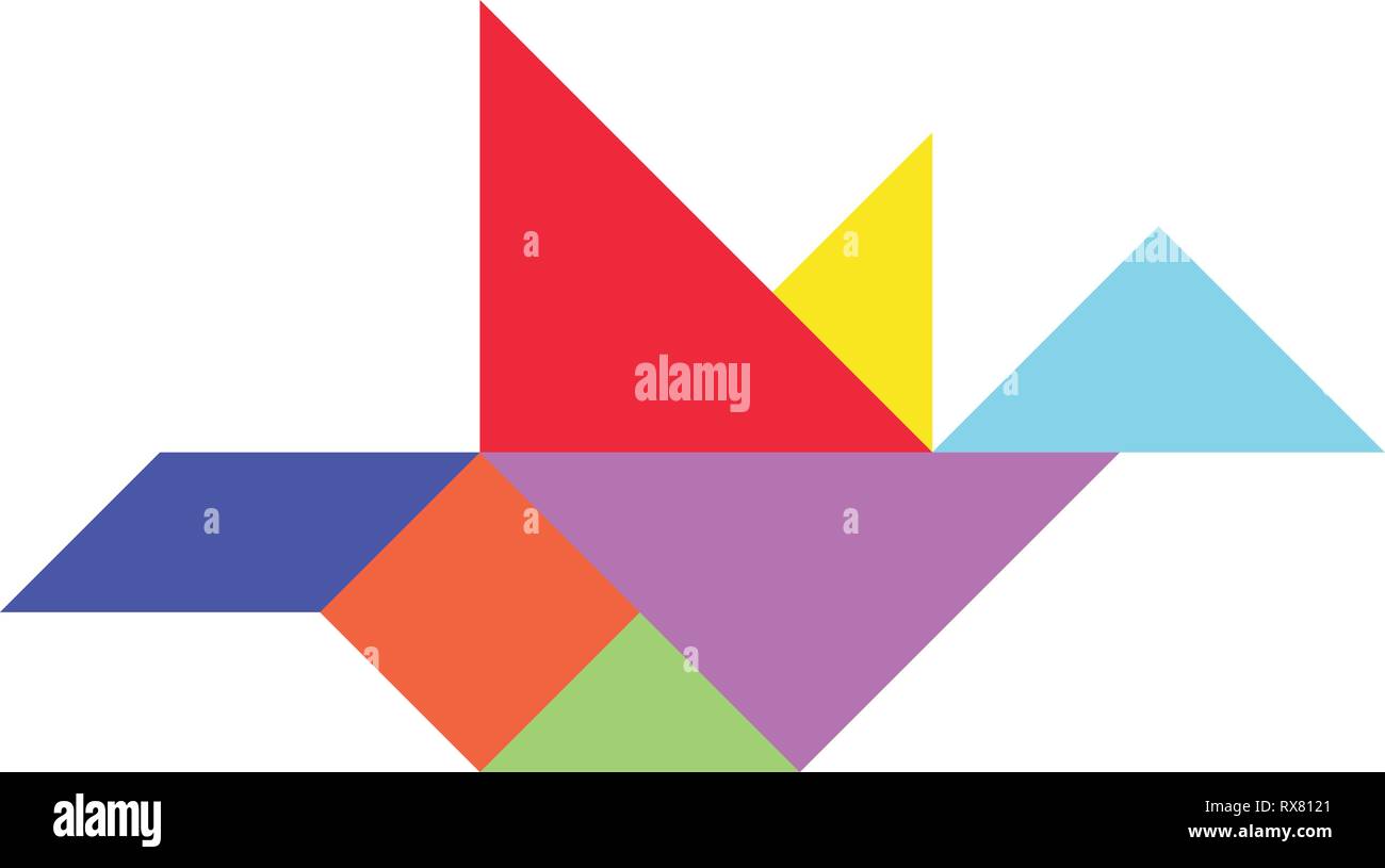 Color tangram puzzle in flying bird shape on white background (Vector ...