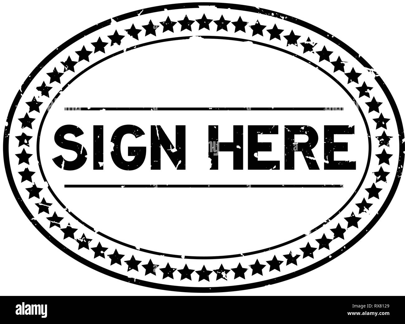 Grunge black sign here word oval rubber seal stamp on white background ...